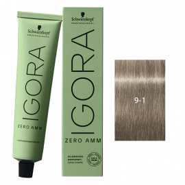 SCHWARZKOPF IGORA ZERO AMM TINTE 9-1 RUBIO MUY CLARO CENIZO 60ml.